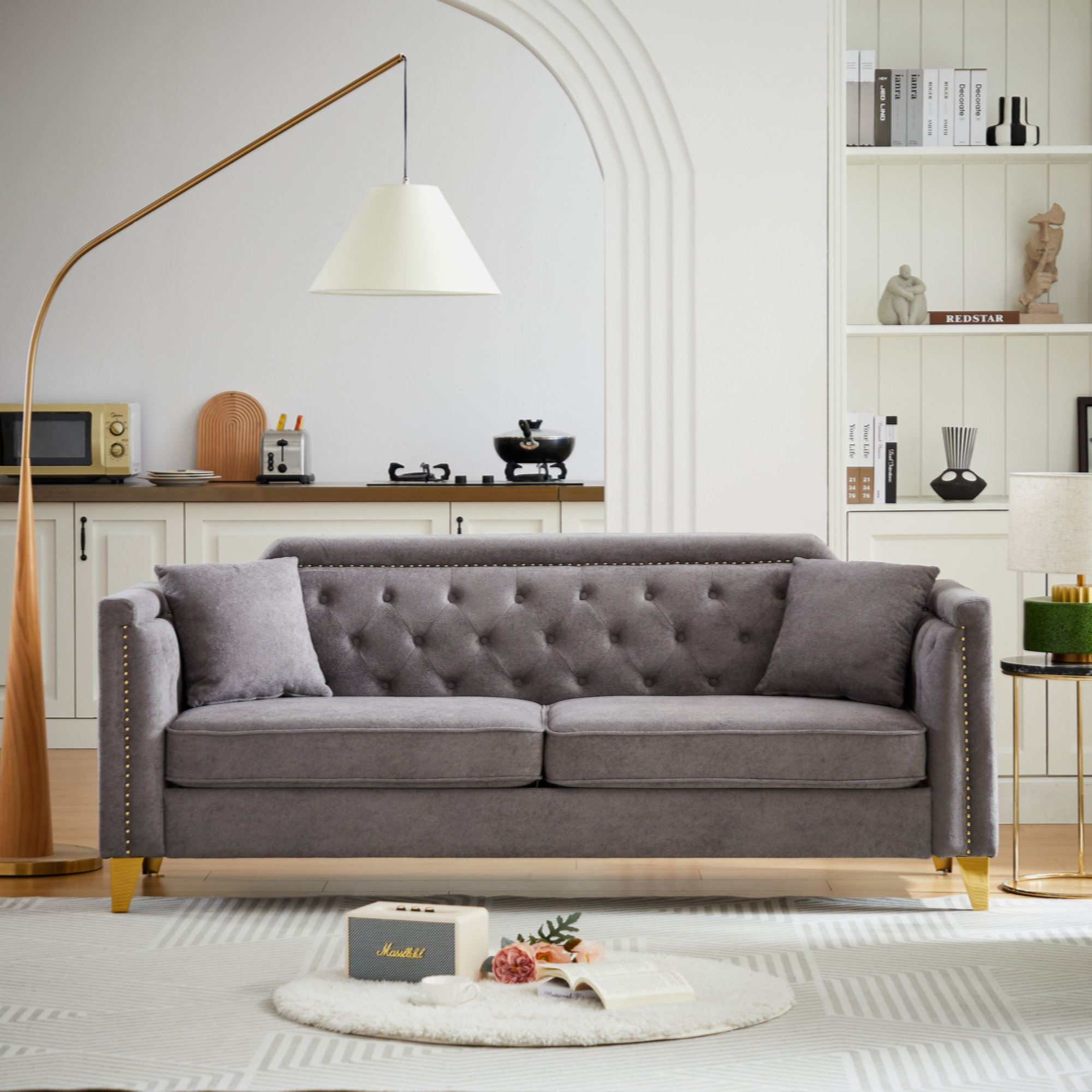 House of Hampton® 81"Mid-Century Design Modern Sofa,Chenille Pull Buckle Design Sofa For Living ...